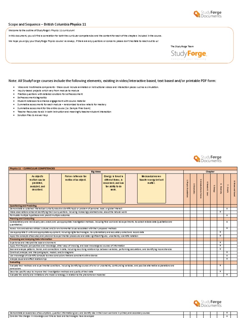 Scope and Sequence StudyForge | Download Free PDF | Force | Science