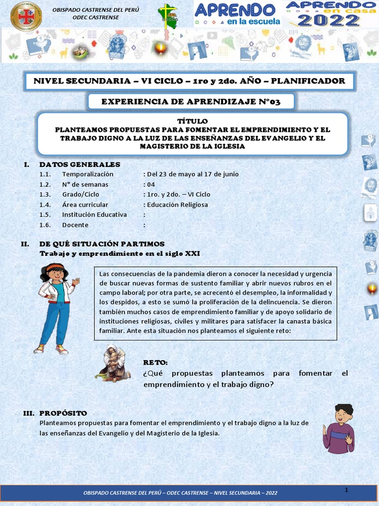 +REL. 1°y2° Sec. PLANIFICADOR EdA 3 | PDF | Iglesia Católica | Maestros