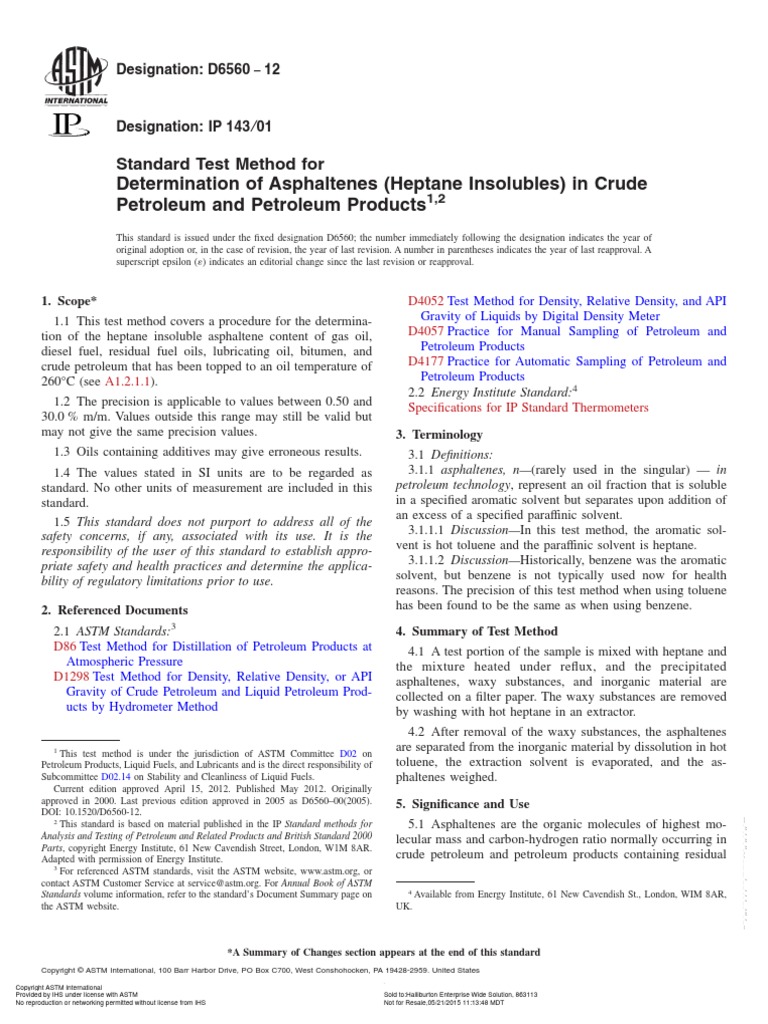 ASTM D6560-12 Asfaltenos y Parafinas | PDF