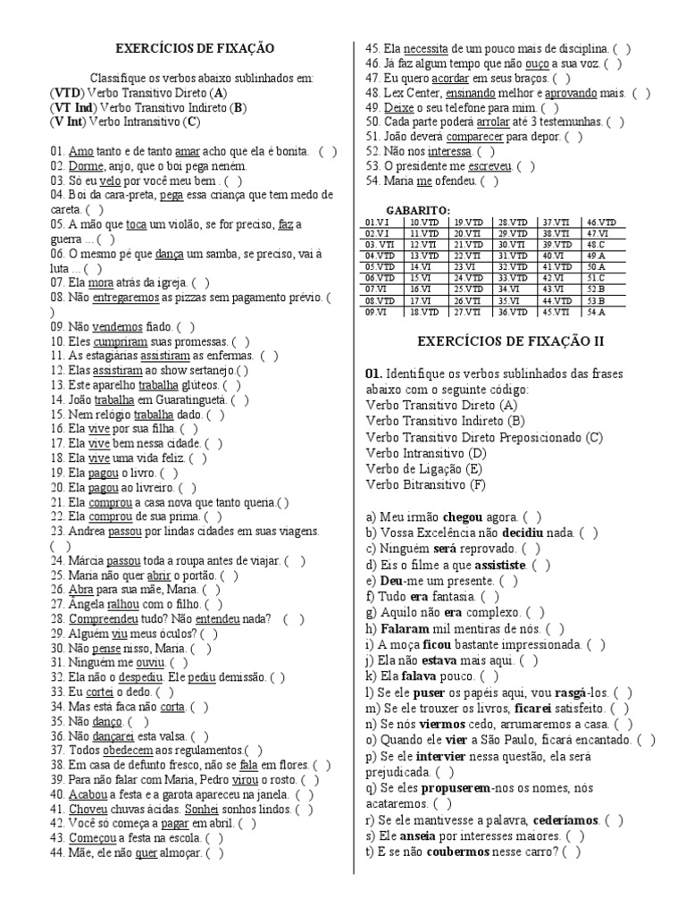 Exercicios Sobre Transitividade Verbal Pdf