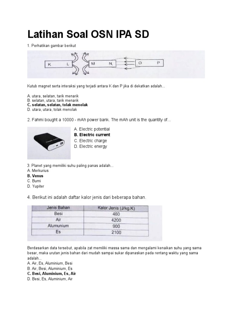 Latihan Soal OSN IPA SD | PDF