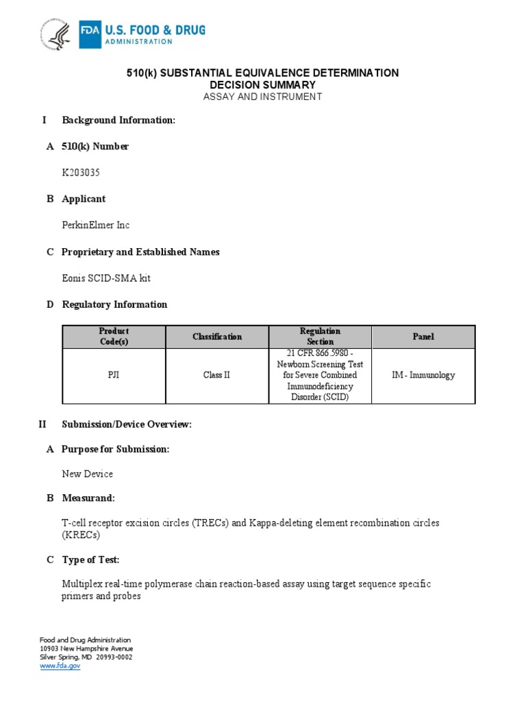 FDA - Análise Kit Eonis-SMA Perkins Processo K203035 | PDF