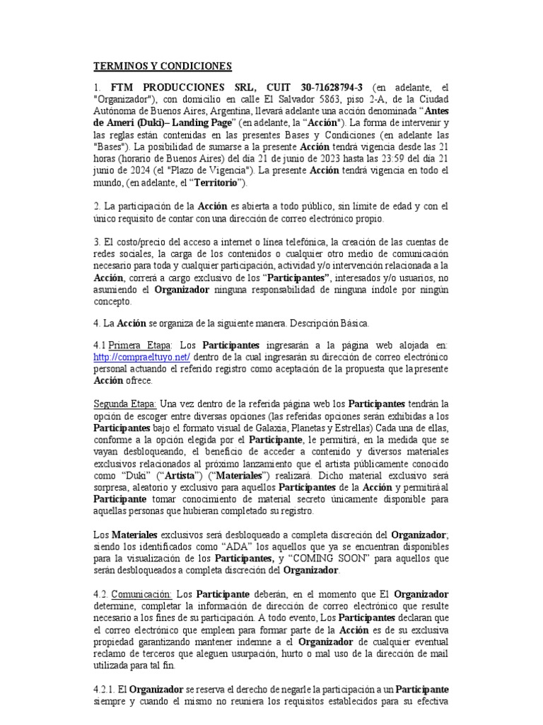 Terminos Y Condiciones | PDF