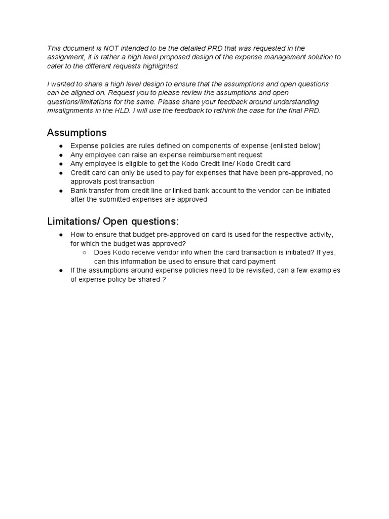 Kodo High Level Approach For PRD | PDF | Credit Card | Credit