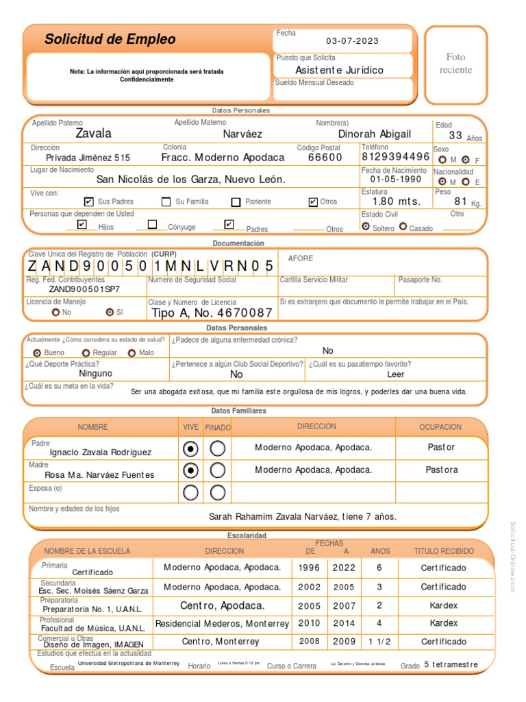Solicitud de Empleo | PDF