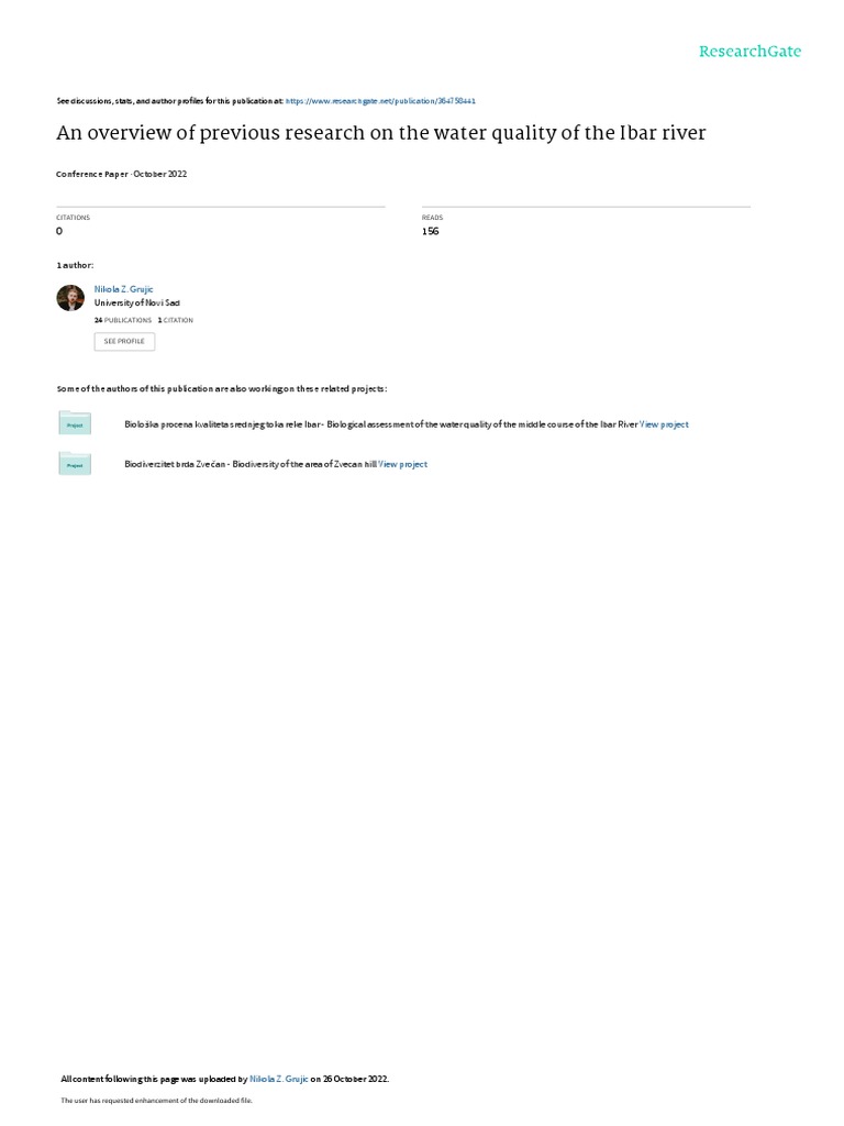 Pregled Ranijih Istraživanja Kvaliteta Vode Reke Ibar | PDF