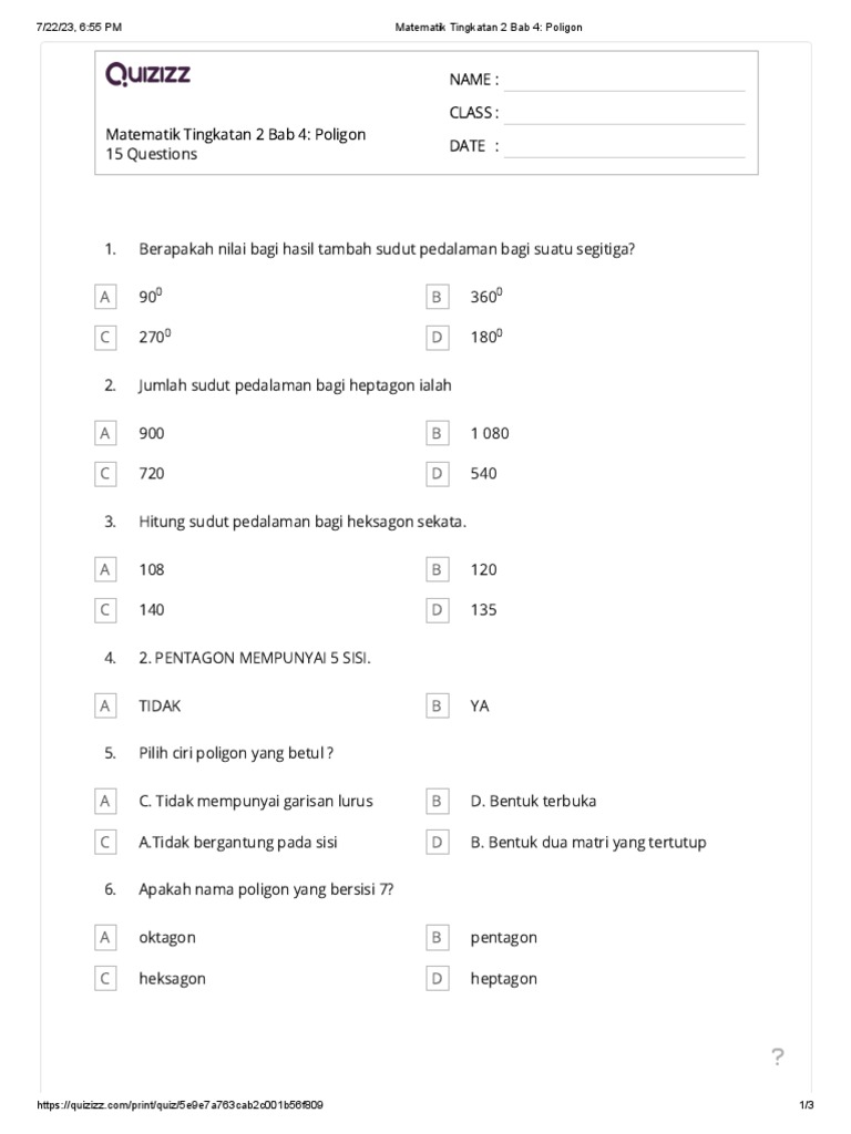 Matematik Tingkatan 2 Bab 4 - Poligon | PDF