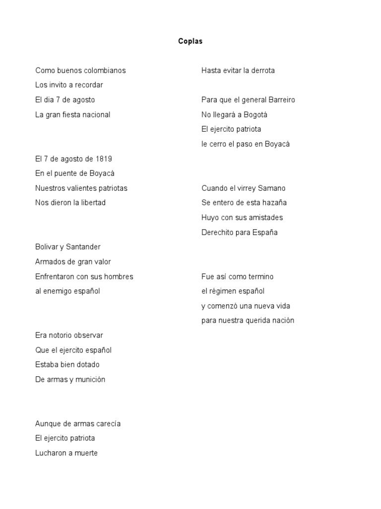 Coplas Batalla de Boyacá | PDF