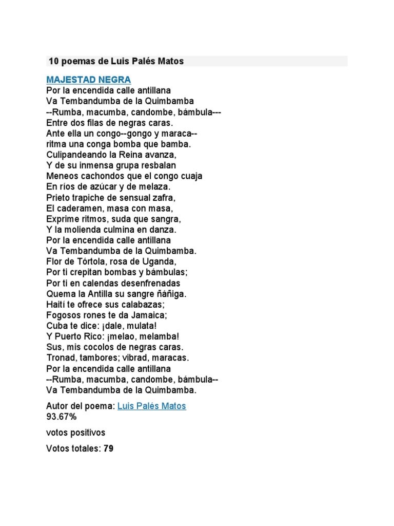 10 Poemas de Luis Palés Matos POESIA NEGRA | PDF | Poesía | Las artes ...