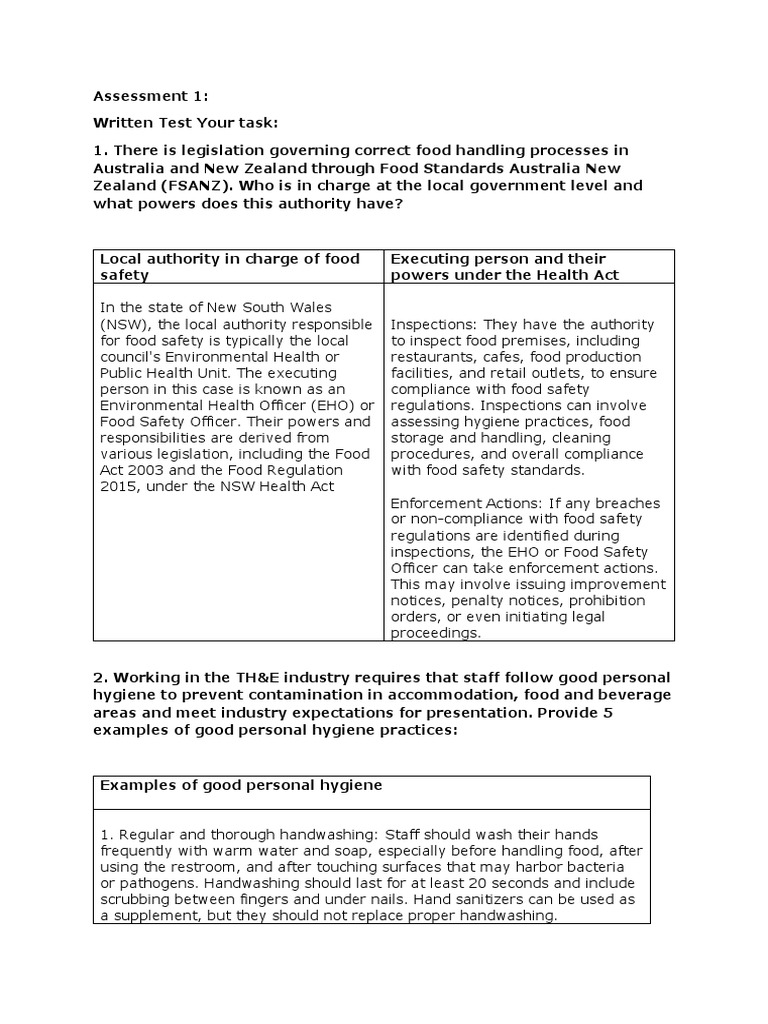 SITXFSA005 - Use Hygienic Practices For Food Safety PDF | PDF