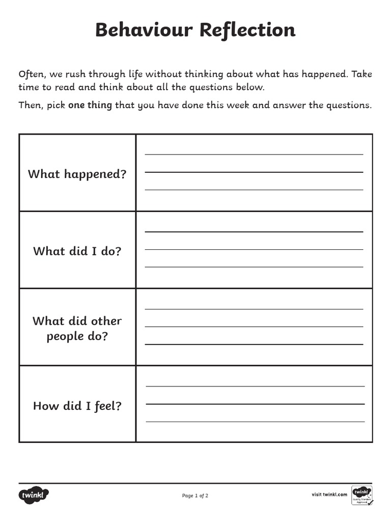 T C 254685 Behaviour Reflection Activity Sheet English | PDF