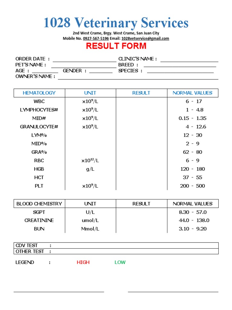 Veterinary Test Result Form | PDF