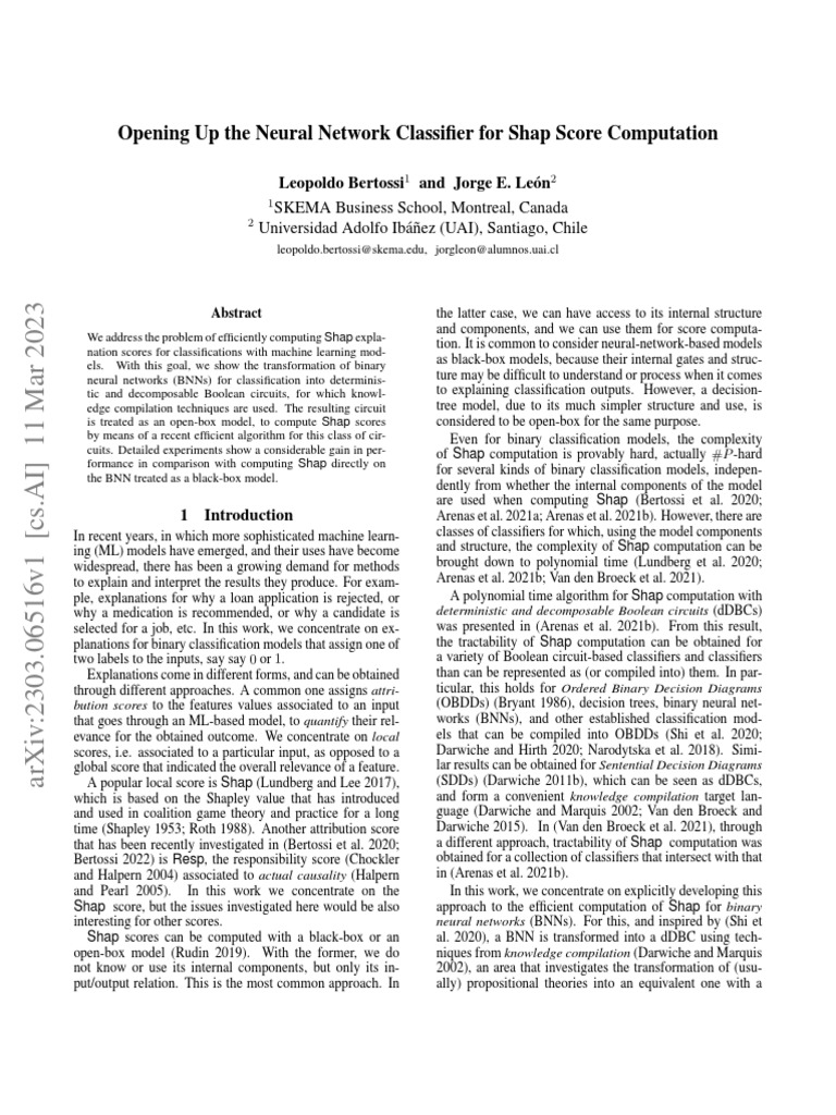 Opening Up The Neural Network Classifier For Shap Score Computation Pdf 