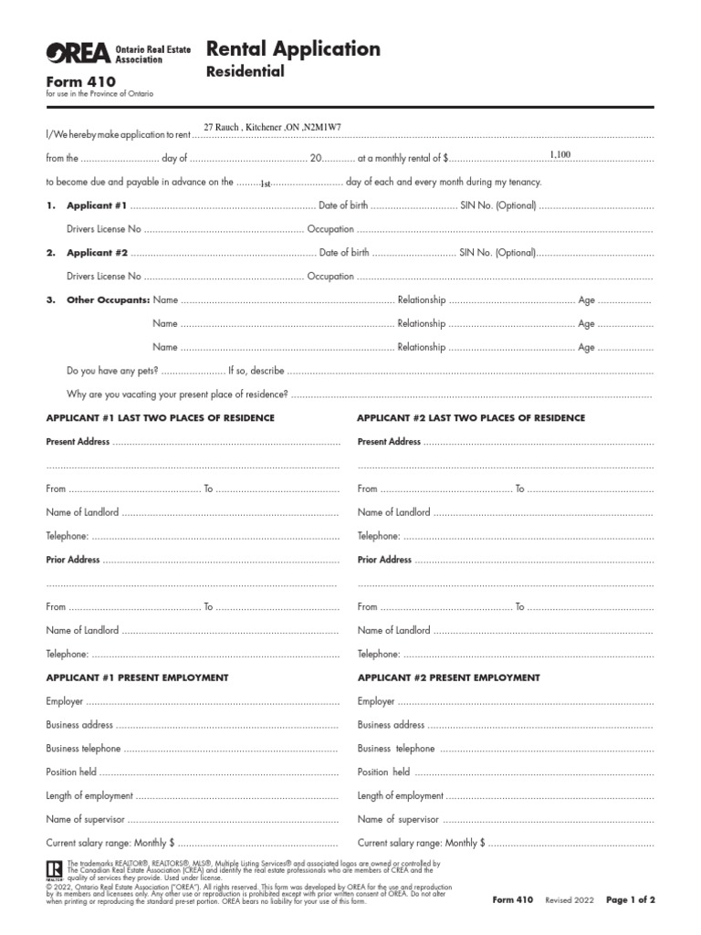 Rental Application: Residential Form 410 | Download Free PDF | Landlord ...
