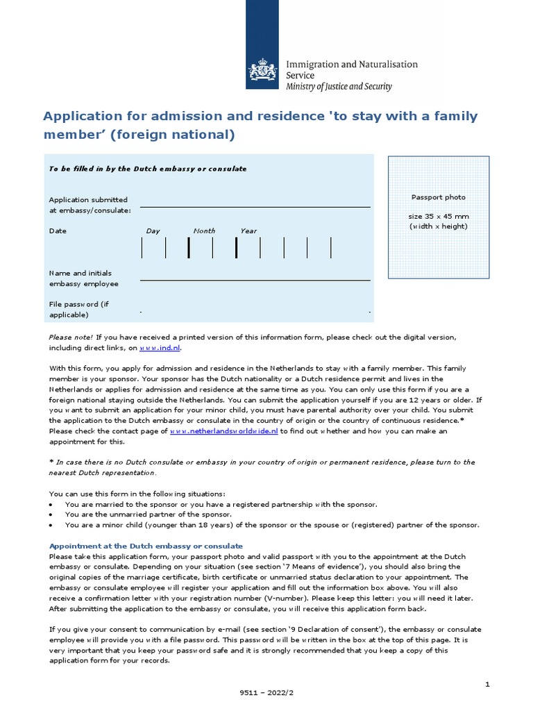 Application For Admission and Residence 'To Stay With A Family Member ...