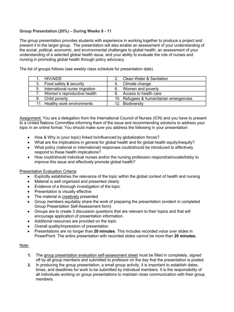 Global Health Group Presentation Guide | PDF | Global Health | Nursing