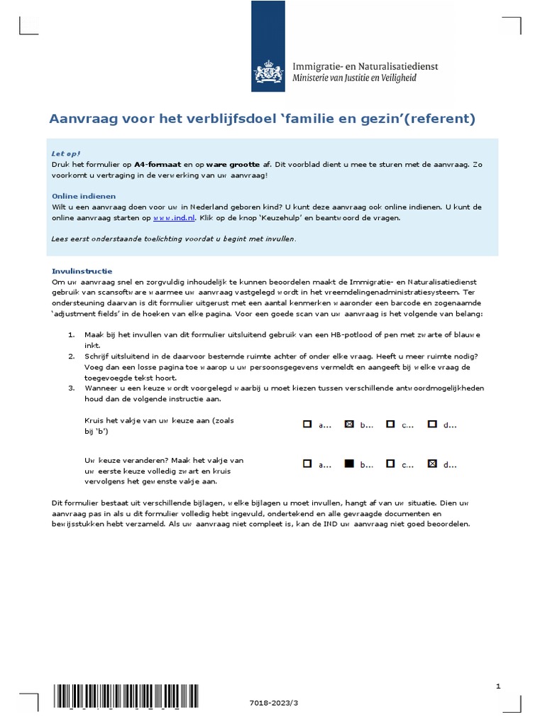 Aanvraag Voor Het Verblijfsdoel Familie en Gezin' (Referent) | PDF
