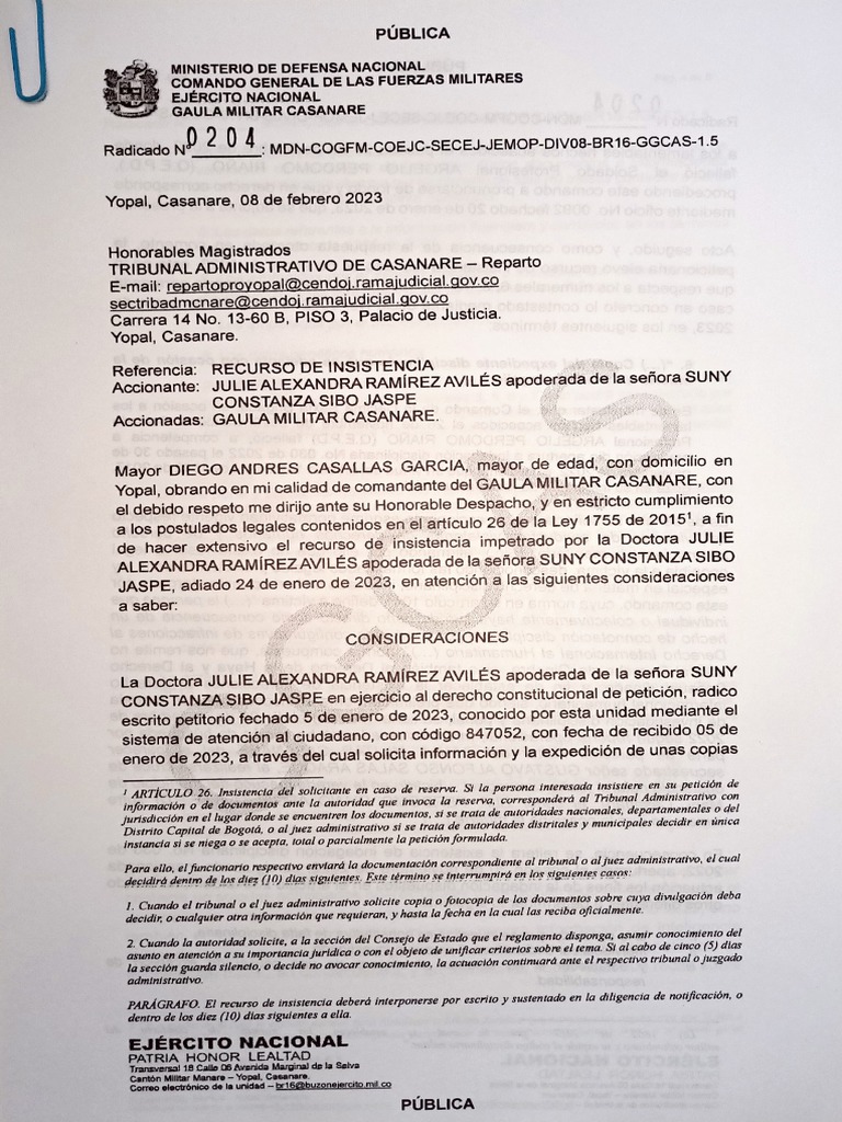 Recurso de Insistencia GAULA Casanare | PDF | Información | Gobierno
