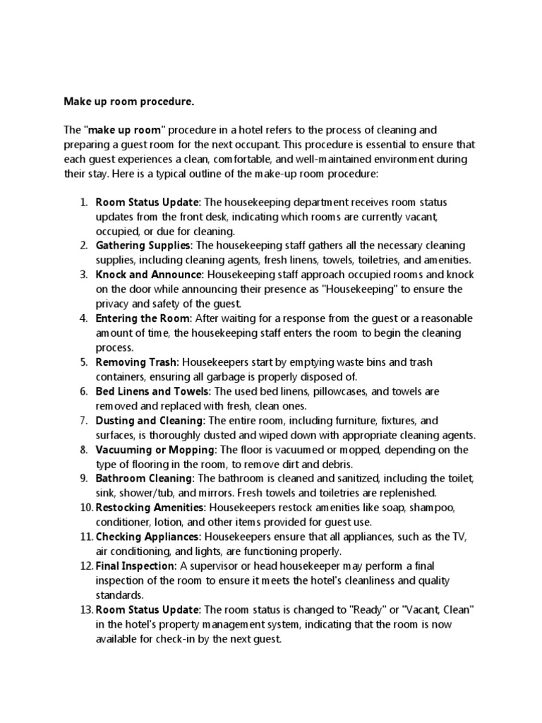 Housekeeping Bathroom Procedure | PDF