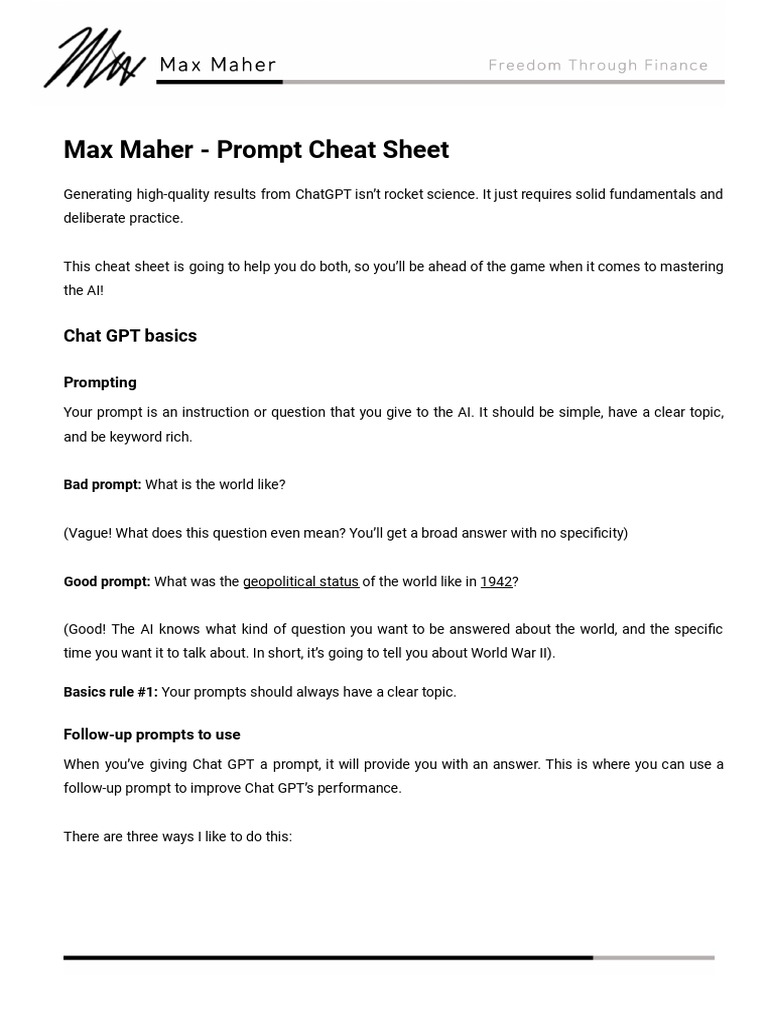 Max Maher - Prompt Cheat Sheet | PDF