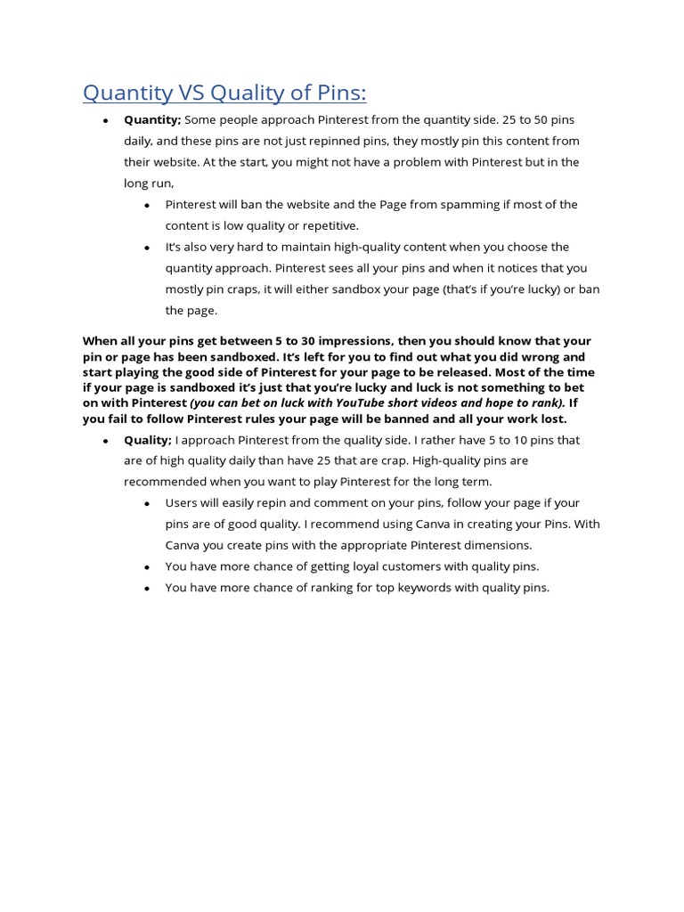 Quantity VS Quality of Pins | PDF