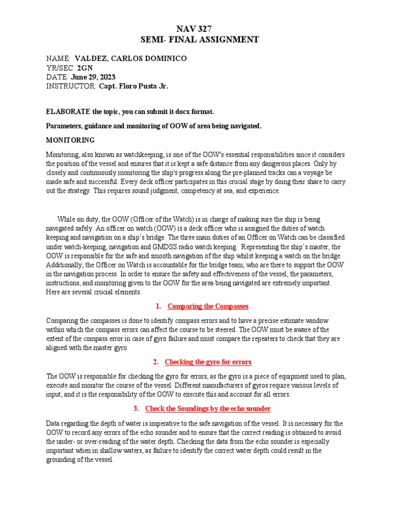VALDEZ - NAV 327 Semi Finals Assignment | PDF | Navigation