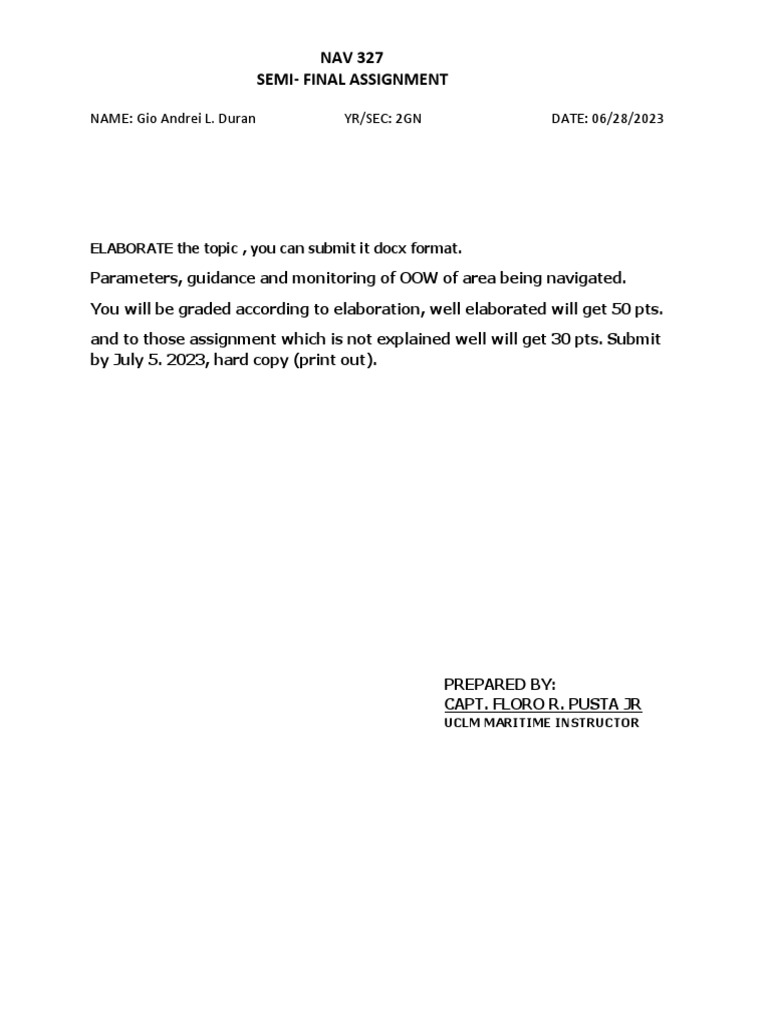 NAV 327 Semi Finals Assignment | PDF | Radar | Navigation