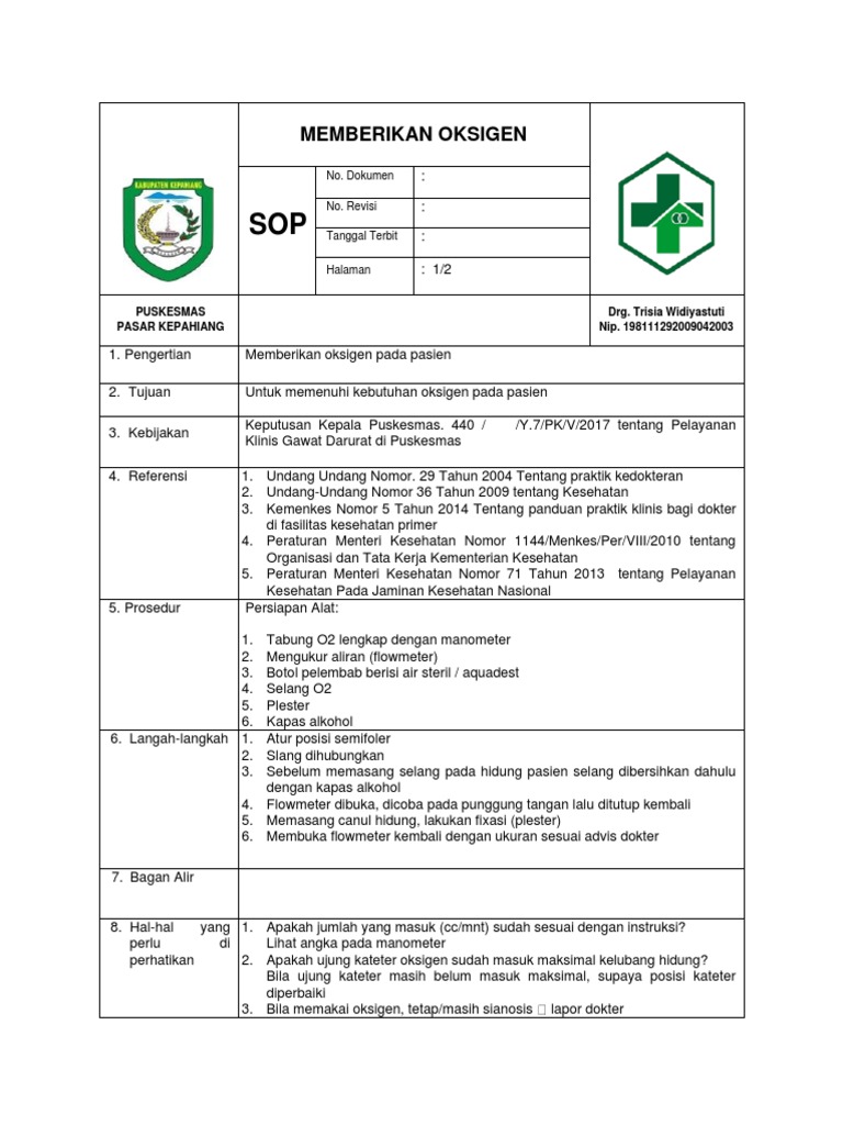 Sop Memberikan Oksigen | PDF