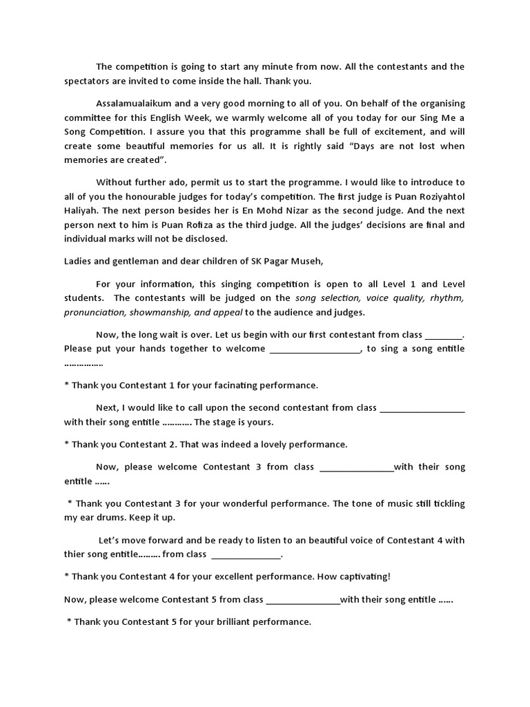 Emcee Script For Singing Competition | PDF