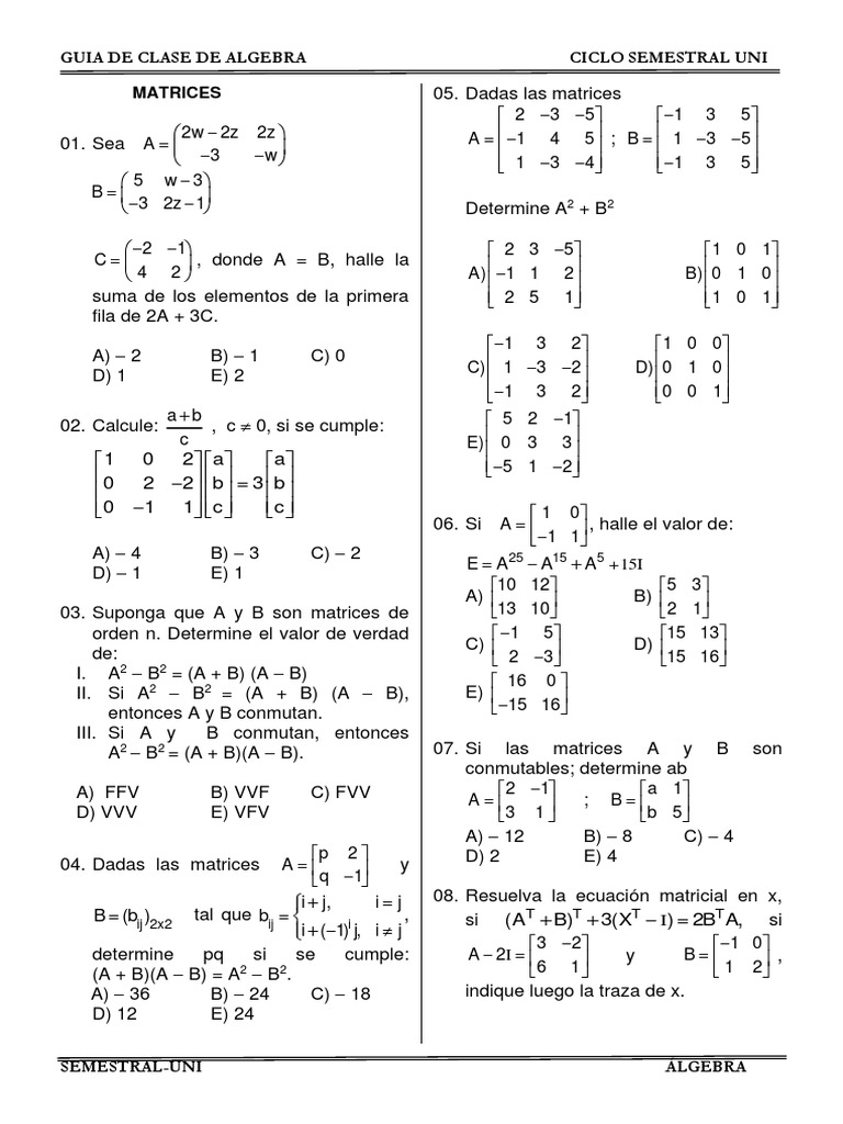 Matrices 2023 Uni | PDF