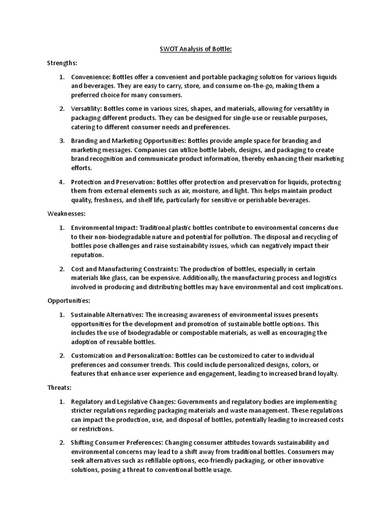 SWOT Analysis of Bottle | PDF