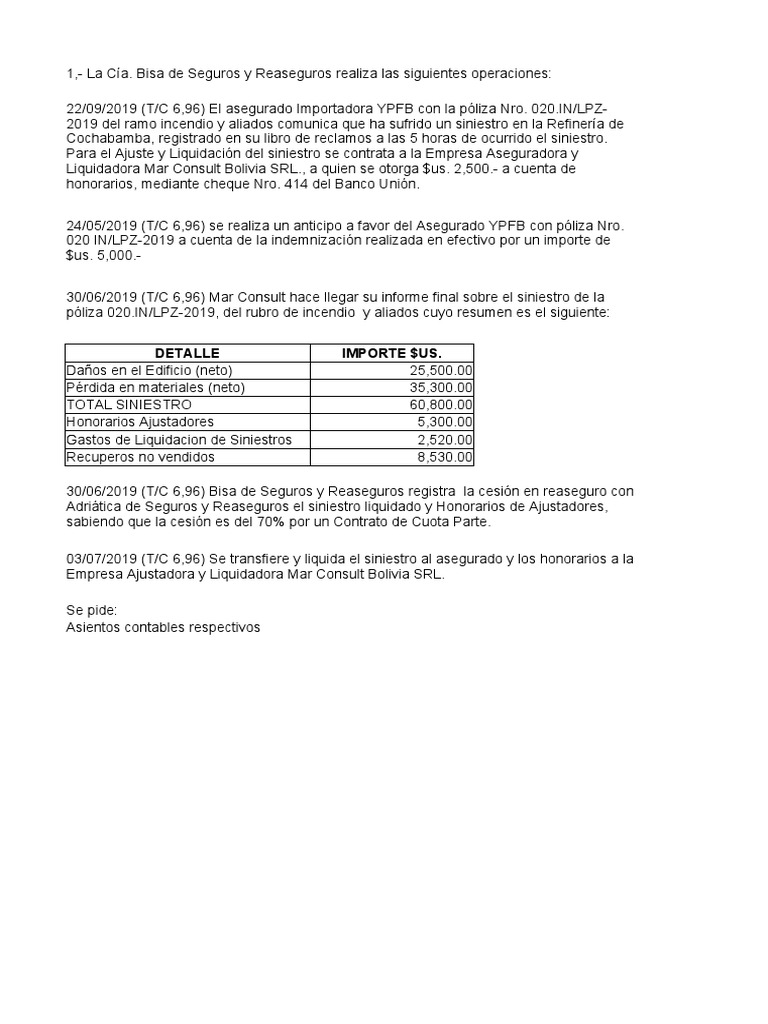 Contabilidad de Siniestros y Reaseguros | PDF | Reaseguro | Seguro