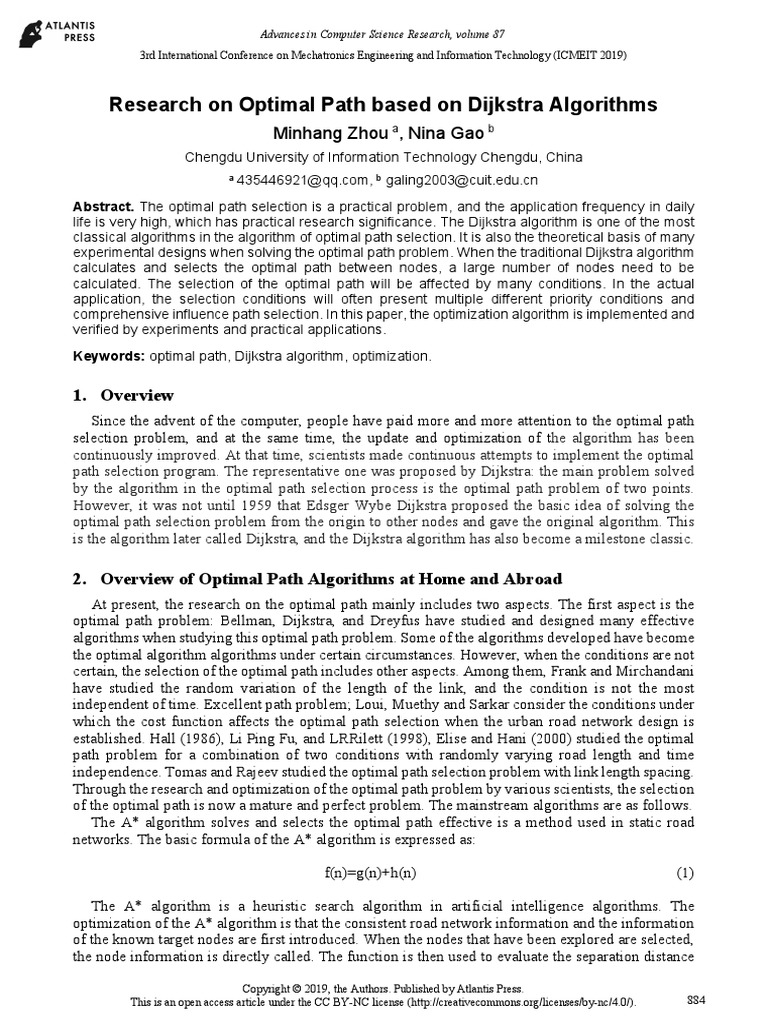 Research On Optimal Path Based On Dijkstra Algorithms: Minhang Zhou, Nina Gao | PDF
