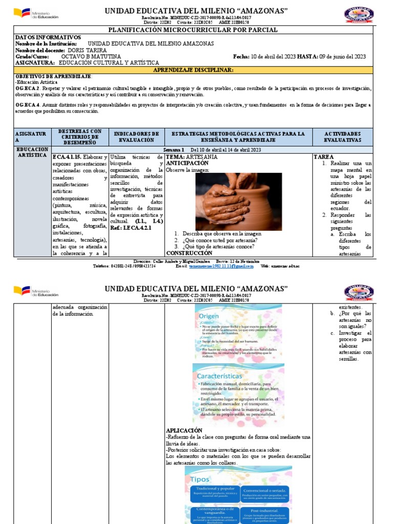 8vo Educacion Cultural y Artistica | PDF | Aprendizaje