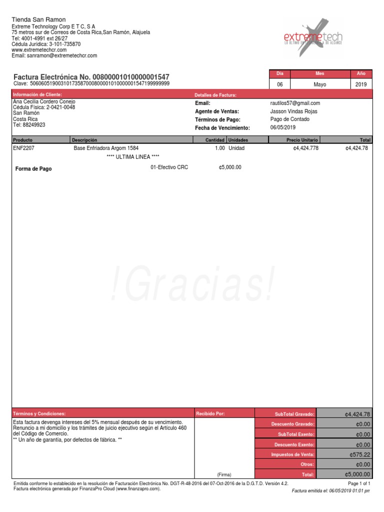 Factura de Ventas No. 1547 | PDF