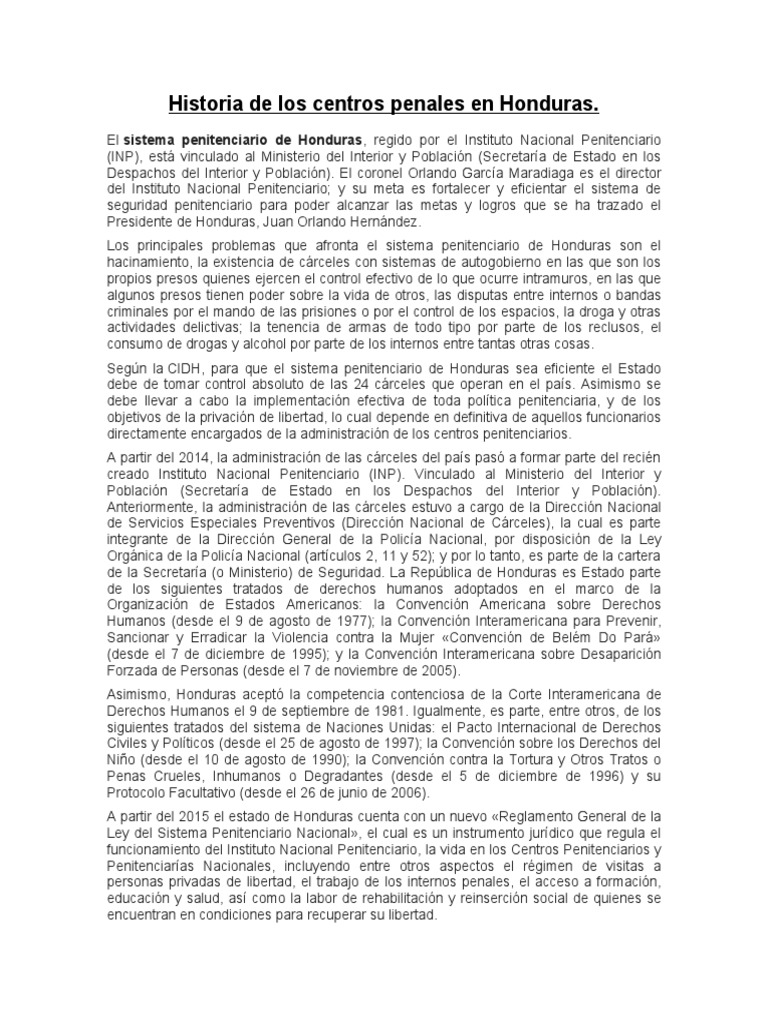 Historia De Los Centros Penales En Honduras Pdf