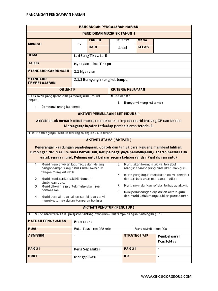 RPH Minggu 29 Muzik THN 1 by Cikgu Gorgeous | PDF