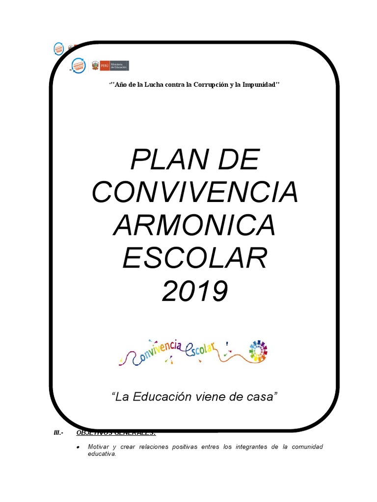 Plan de Convivencia Armonica Escolar | PDF