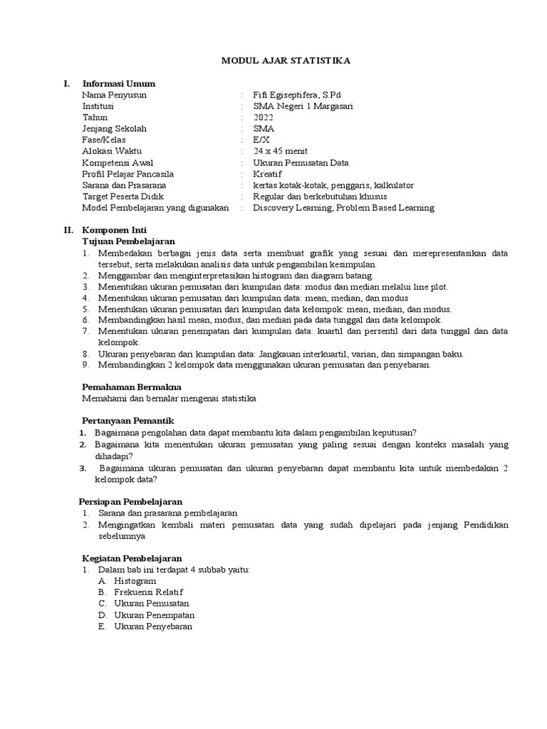 Modul Ajar Statistika | PDF