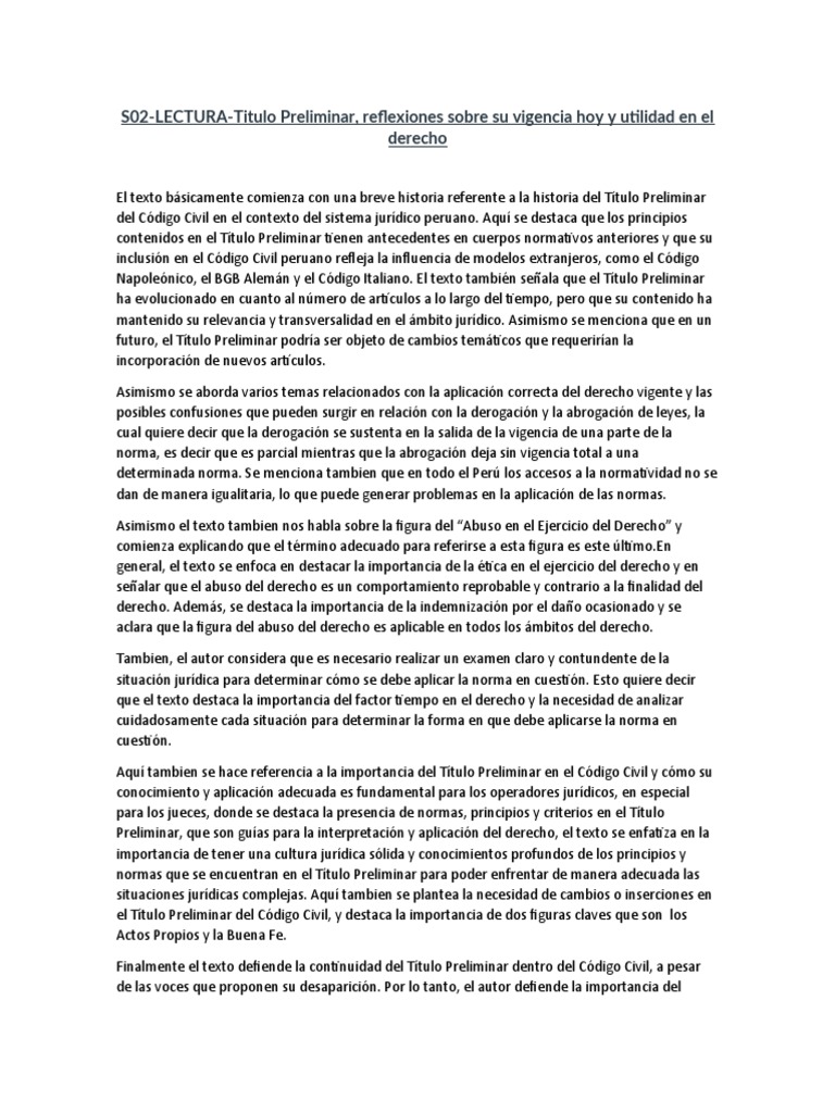 Lectura Sobre El Titulo Preliminar | PDF