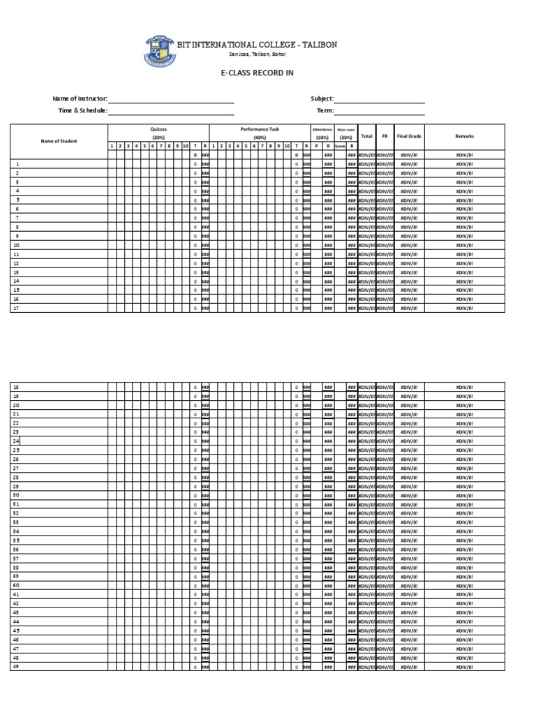 E Class Record College Pdf 