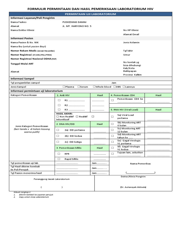 Form Pemeriksaan VL | PDF