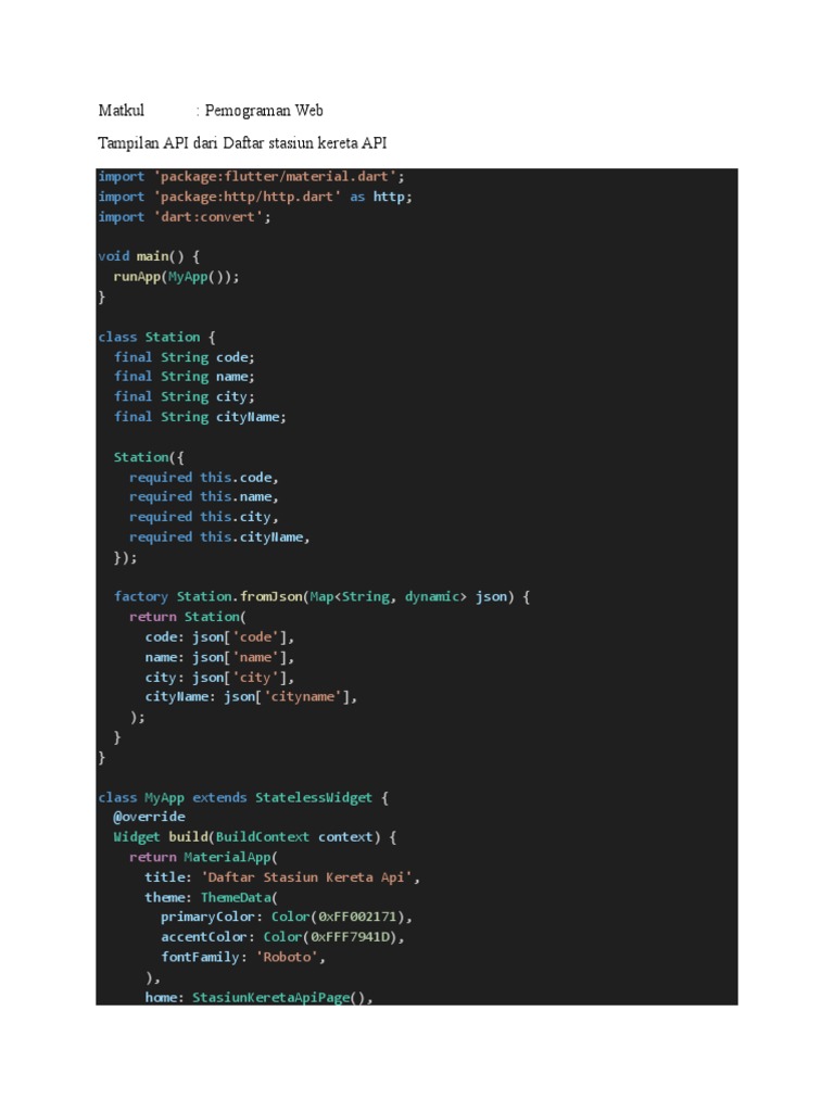 Uas Pemograman Moble Api Daftar Kereta Api | PDF