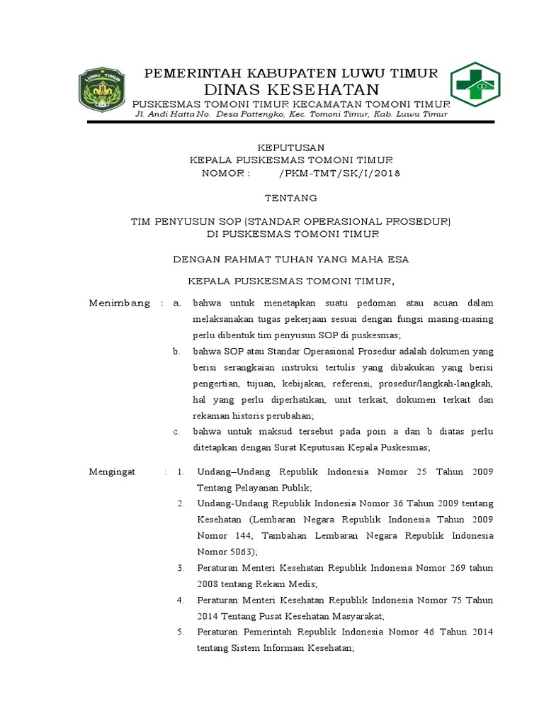 SK Tentang Tim SOP | PDF | Pengembangan Diri | Kesehatan Holistik