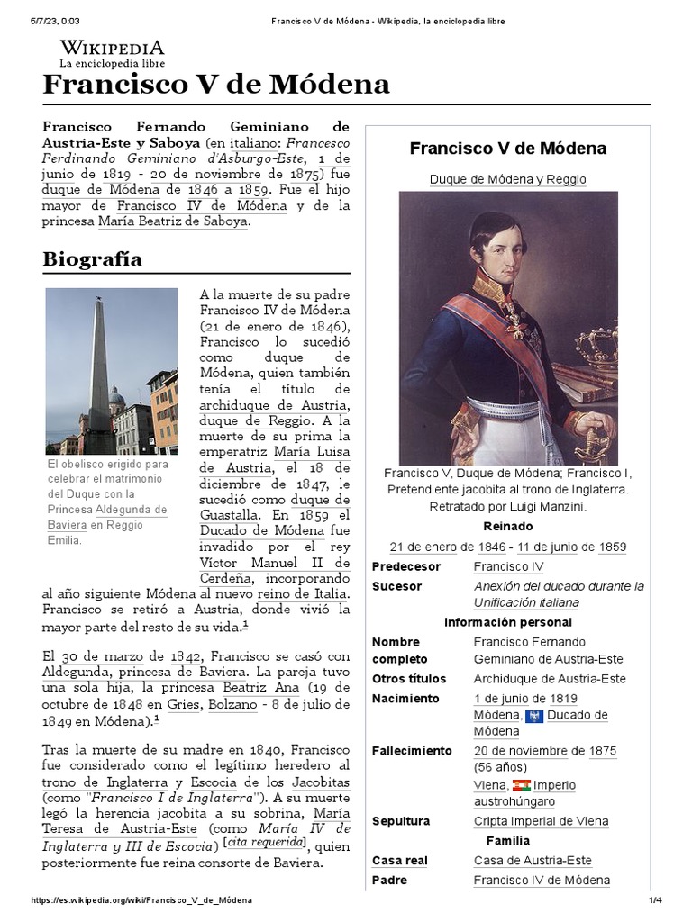 Francisco v de Módena - Wikipedia, La Enciclopedia Libre | PDF ... Francisco v de Módena - Wikipedia, La Enciclopedia Libre | PDF ...