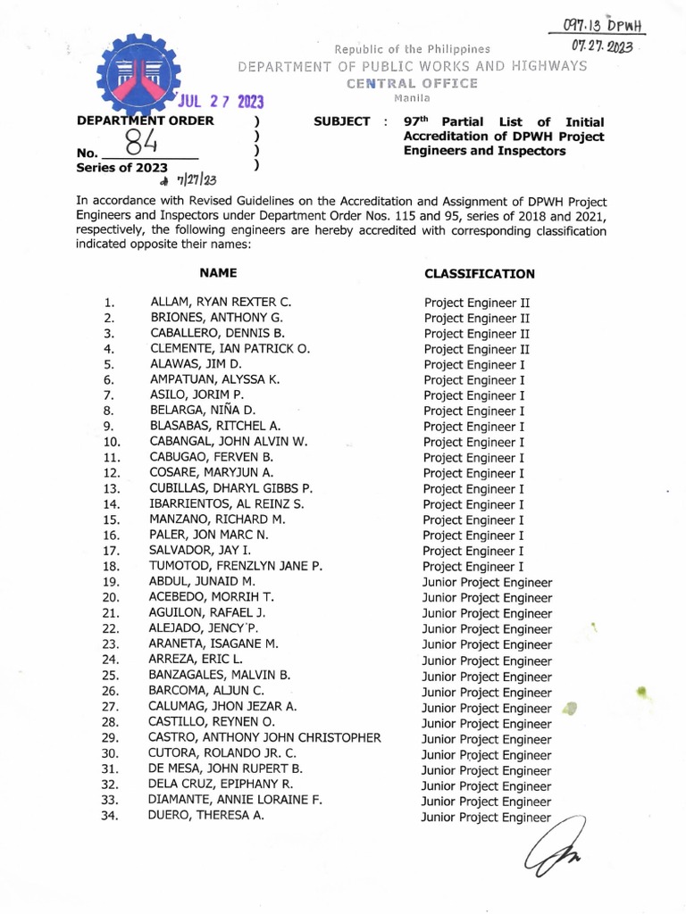 Accreditation of DPWH Project: Engineers and Inspectors | PDF