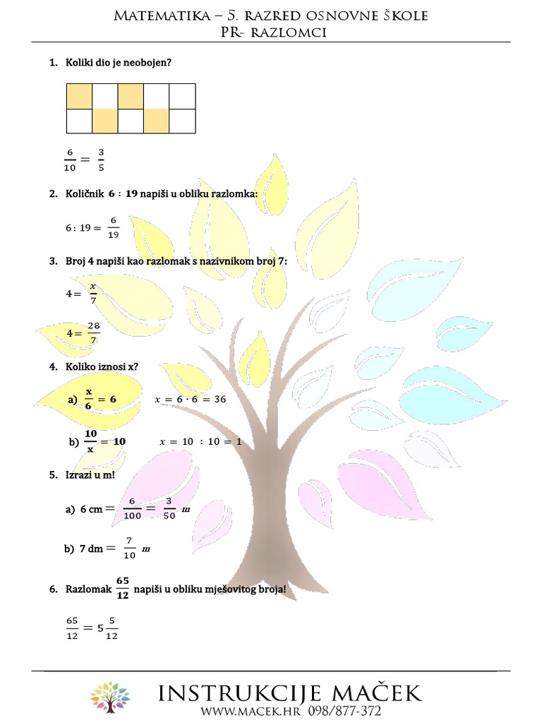 5 Razred Matematika Rijeseni Testovi Razlomci Instrukcije Macek | PDF