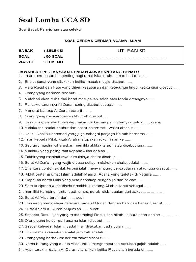 Soal LCC SD PAI Oke | PDF