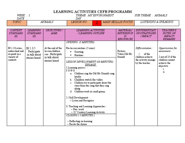 Cefr RPH Lesson 2 (Week 1 in March ) | PDF | Learning | Behavior Modification