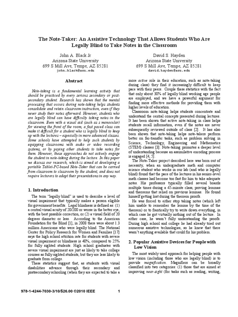 Smart Note Taker | PDF | Visual Impairment | Personal Computers